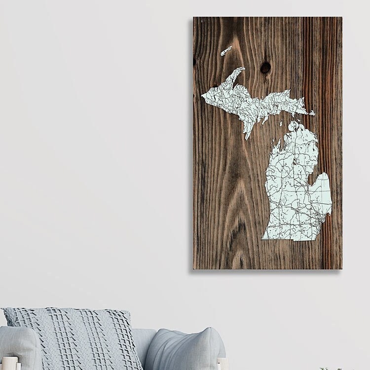Wooden Michigan Wall Map | Laser-engraved Burnt Wooden Map | Custom ...