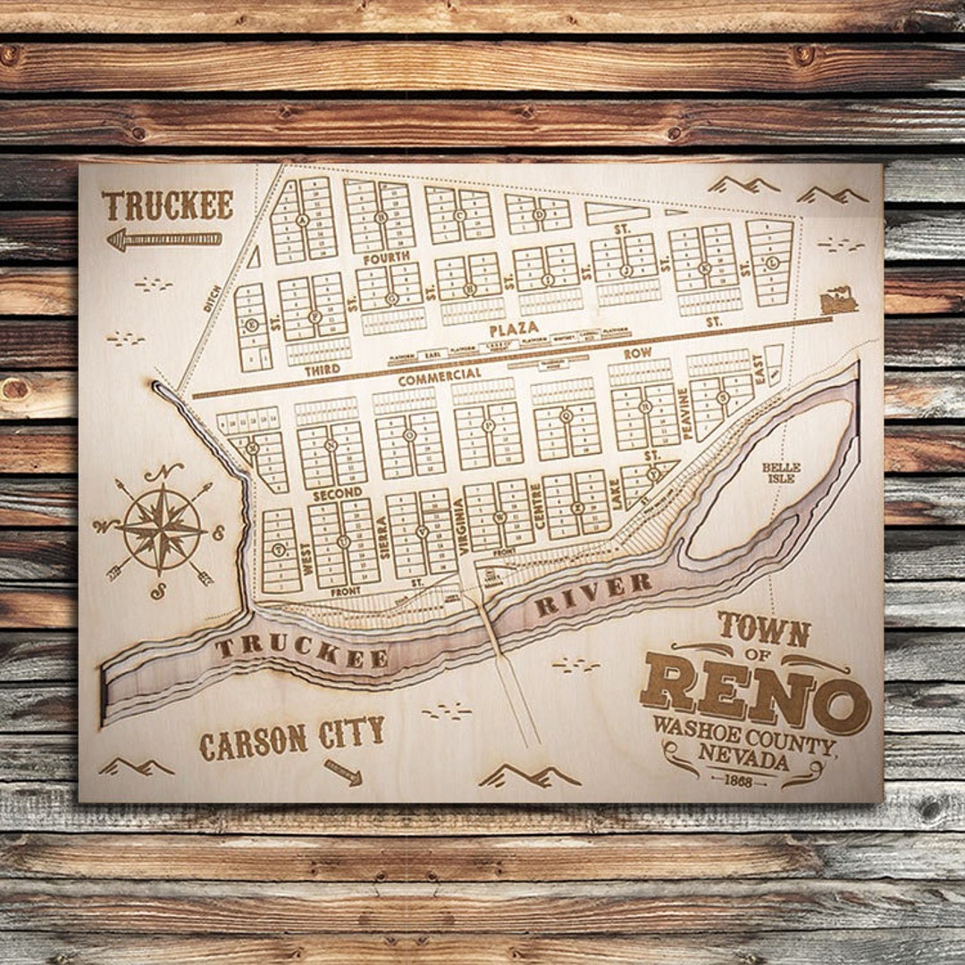 Reno NV Historic 1868 3D Wood Map | Gifts for Him, Gifts for Her ...