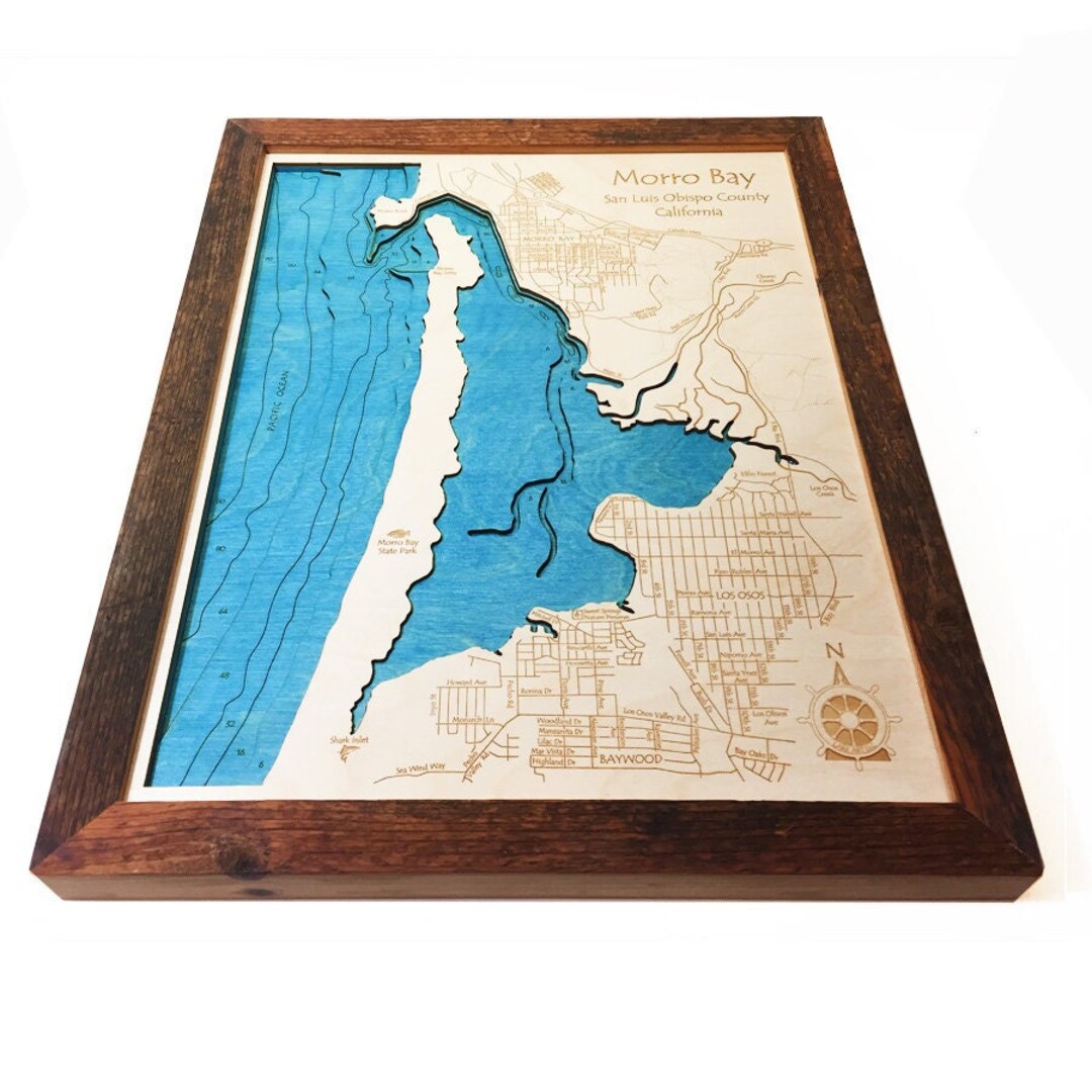 Morro Bay CA 3D Wood Map | California | Nautical Wood Chart | Nautical ...