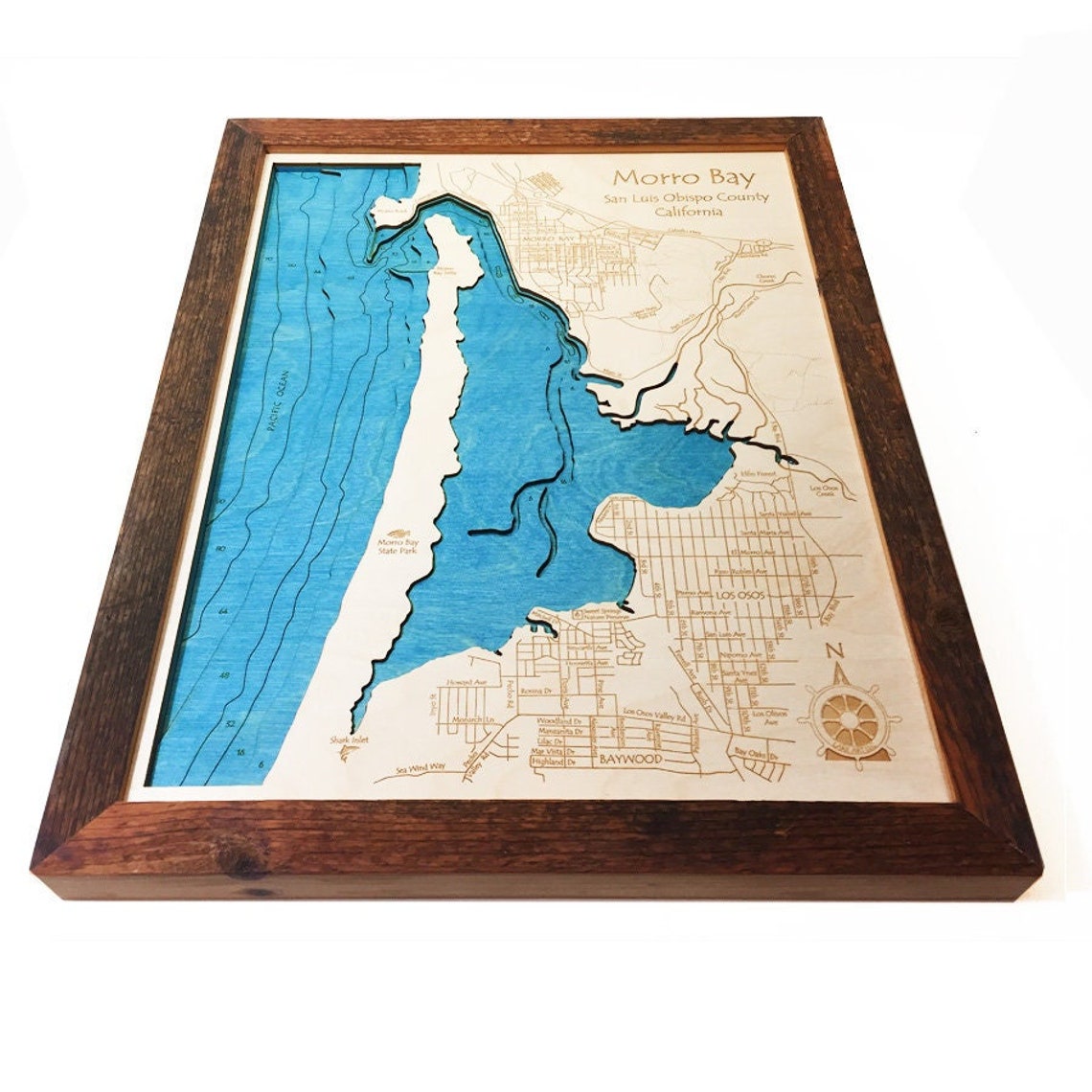 Morro Bay CA 3D Wood Map | California | Nautical Wood Chart | Nautical ...