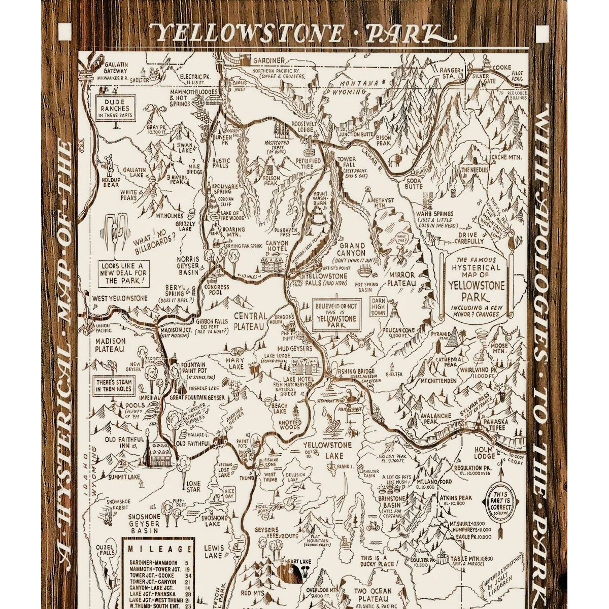 Wooden Yellowstone National Park Map, 'hysterical' Wood Map Laser ...