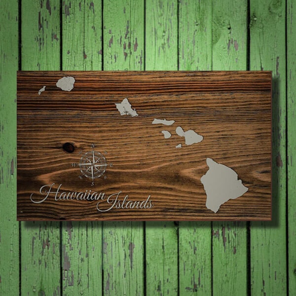 Hawaiian Islands Wood Map | Laser-engraved Burnt Wooden Map | Custom ...