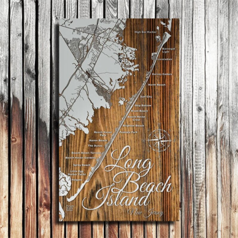 Wooden Long Beach Island Map, LBI Jersey Shore Wood Map | Laser ...