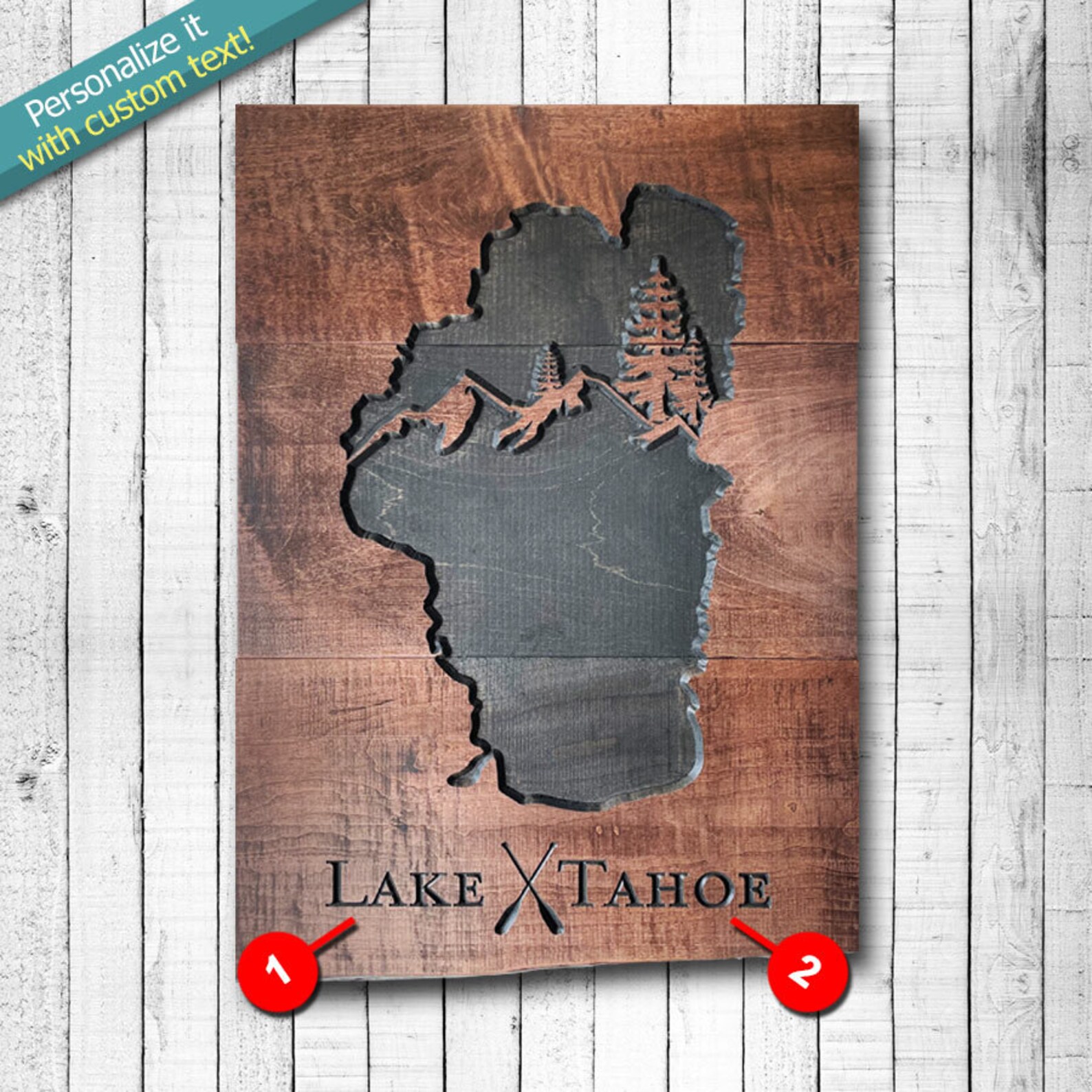 Custom Lake Tahoe Carved Wood Sign, Wooden Lake Tahoe Map, Rustic Cabin ...