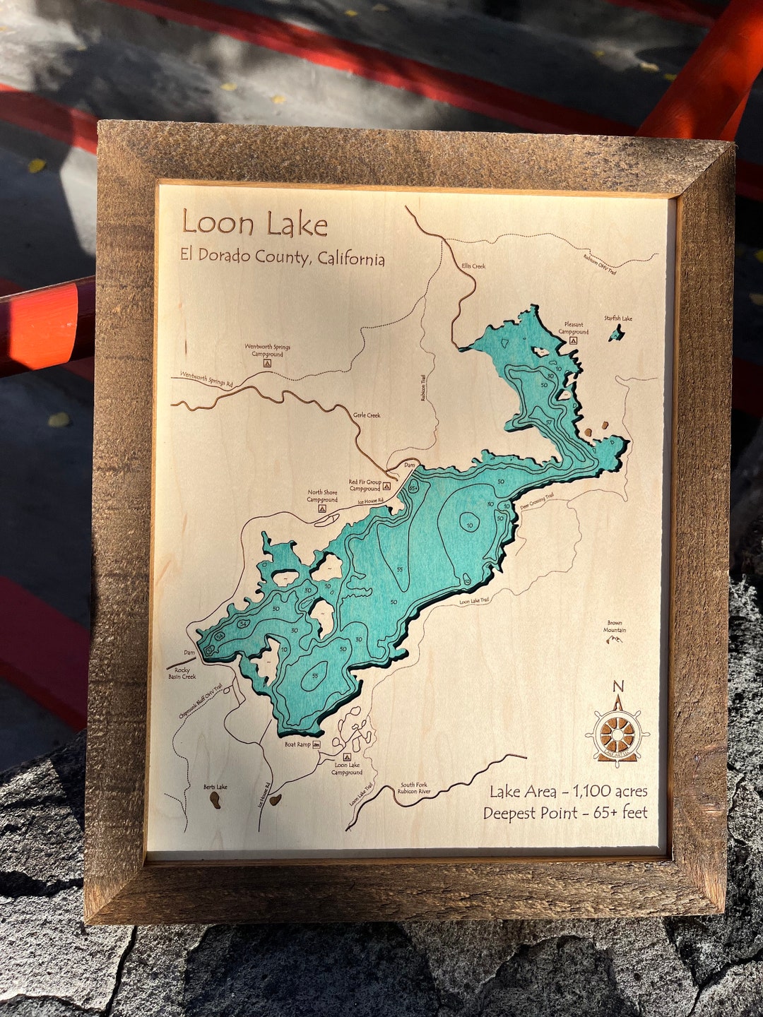 Loon Lake, CA Wood Map, Rubicon Trail Map | Lake Tahoe Gift ...