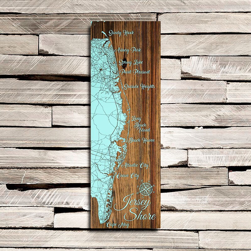 Wooden New Jersey Shore Wall Map | Point Pleasant, Seaside Heights ...