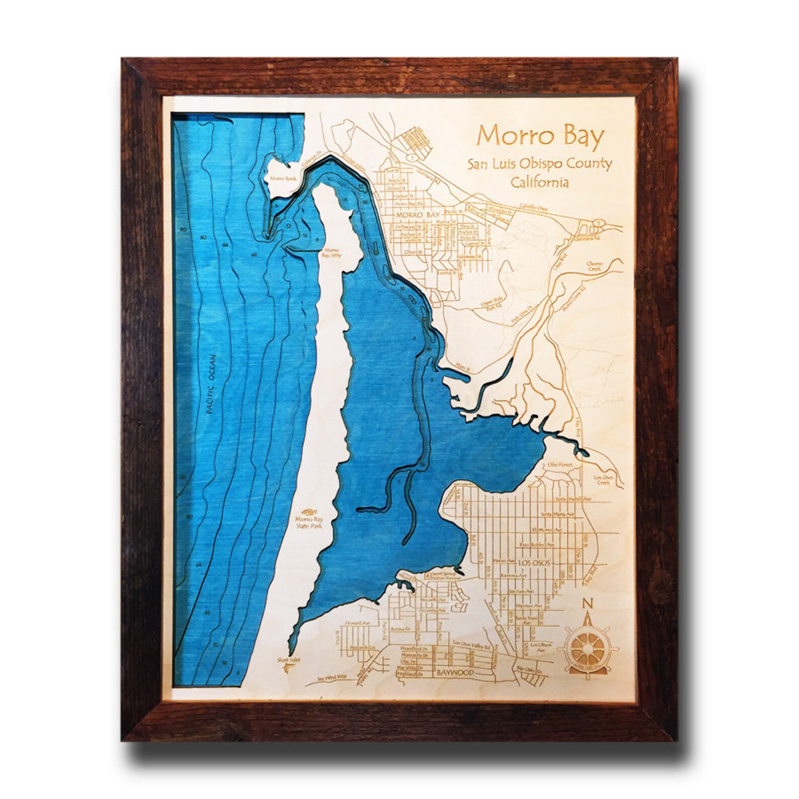 Morro Bay CA 3D Wood Map | California | Nautical Wood Chart | Nautical ...