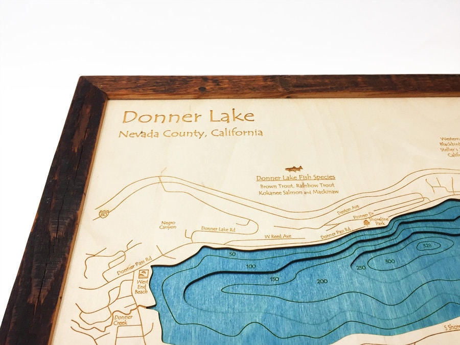 Custom Donner Lake 3D Wood Map Nautical Depth Map of Donner - Etsy