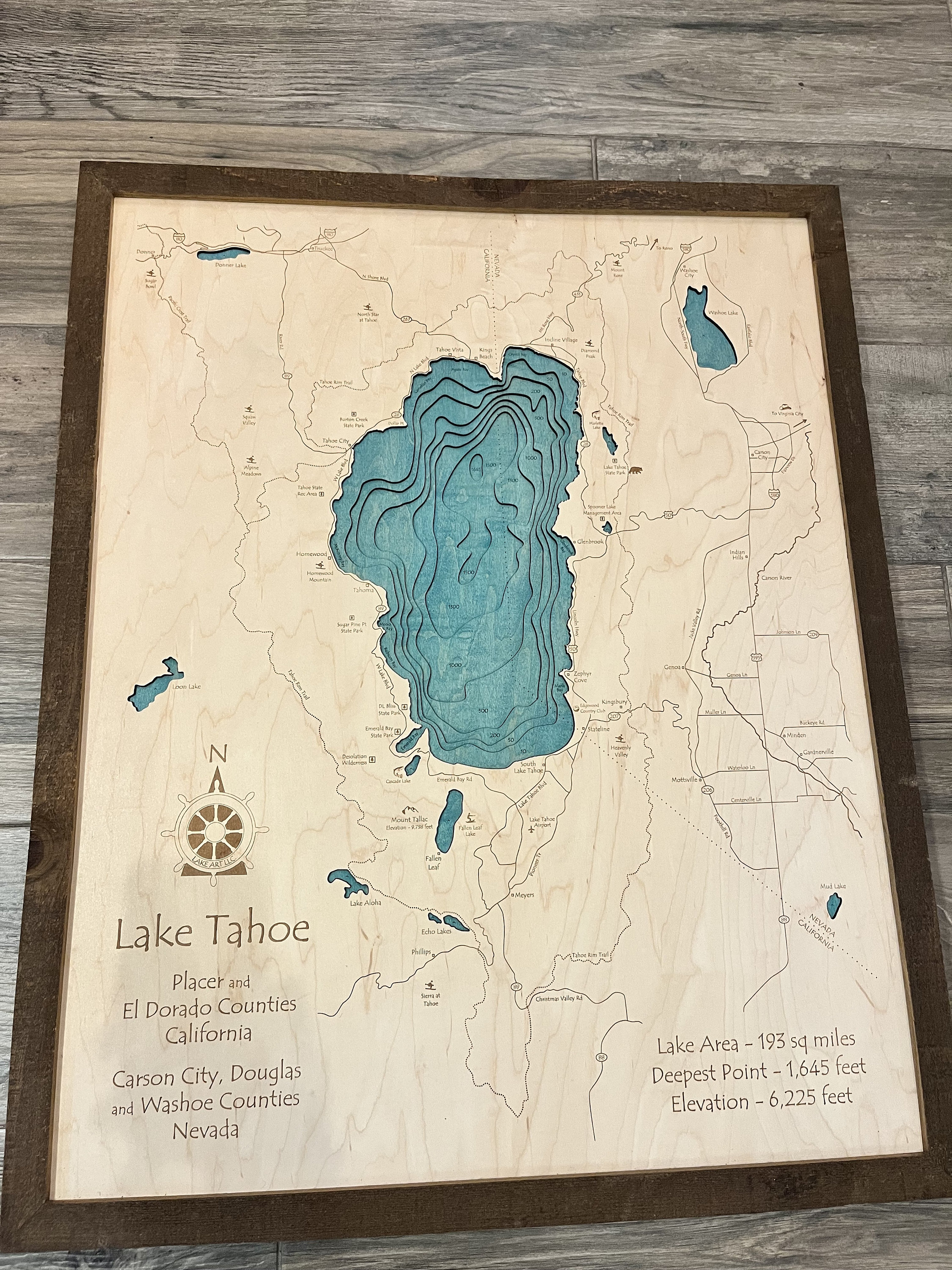 Lake Tahoe 3d Wood Map Tahoe Rim Trail Map Multi Layer - Etsy