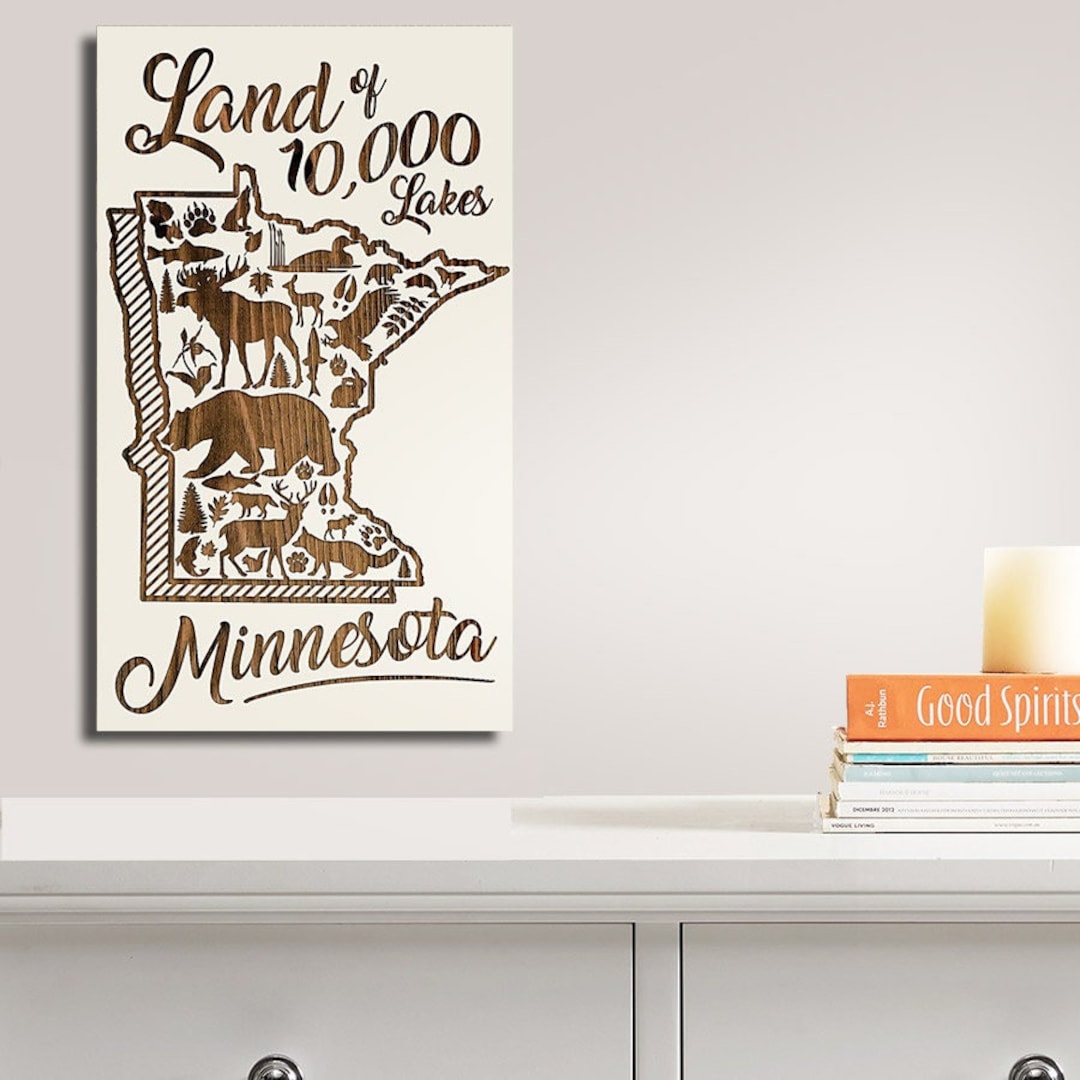 State of Minnesota Abstract Wood Map | Laser-engraved Burnt Wooden Map ...