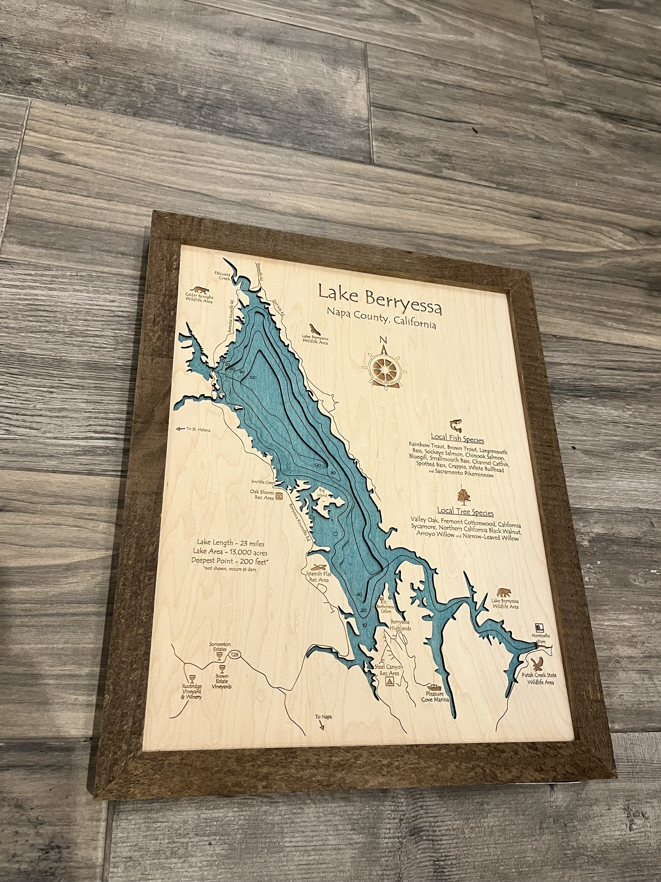 Wooden Lake Berryessa Map, 3D Nautical Map | California | Nautical Wood ...