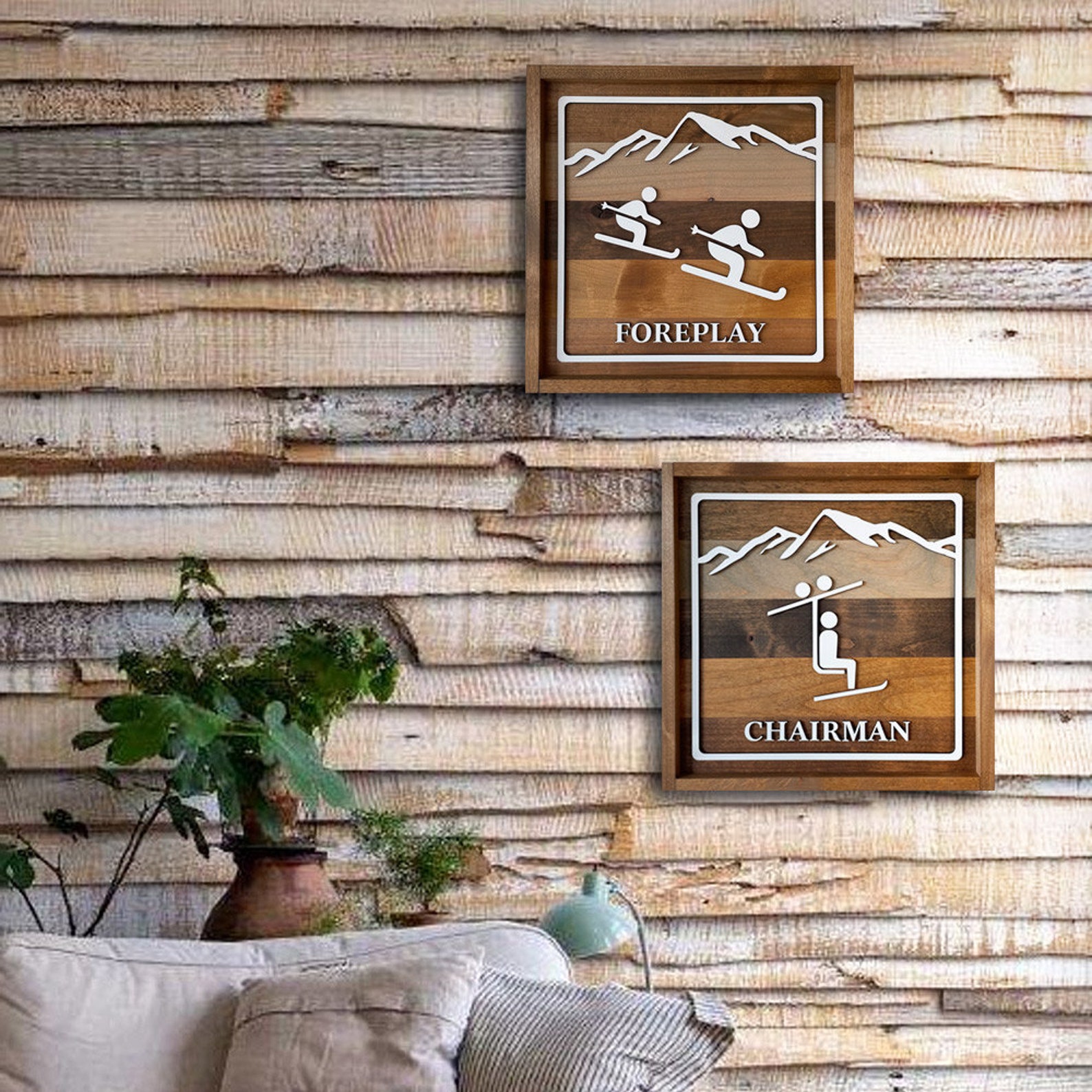 Custom Dueling Skiers Wooden Skiing Signs Ski Signs - Etsy