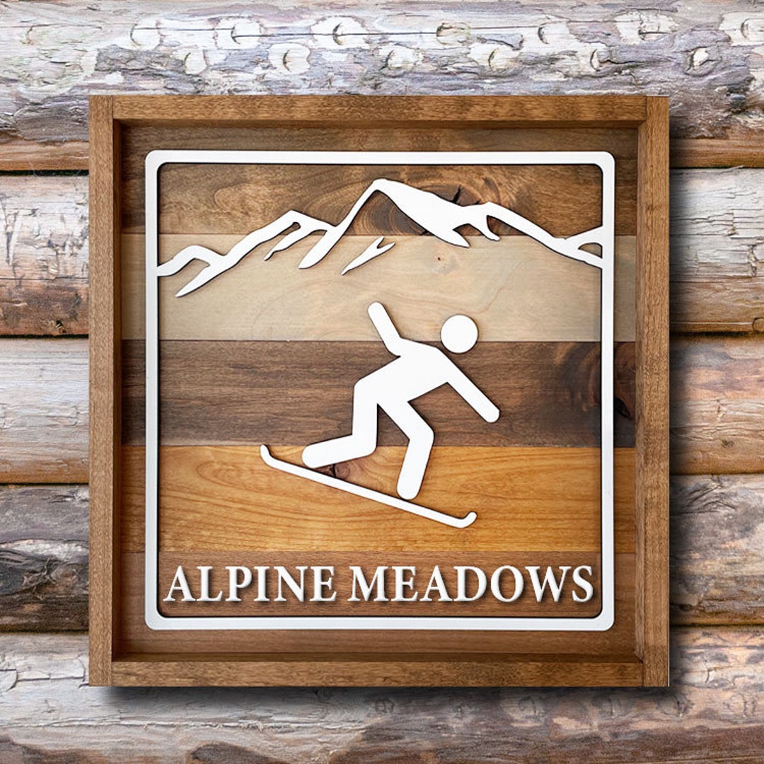 Alpine Meadows Wood Skiing Signs Skier, Snowboarder, Gondola, Chairlift ...