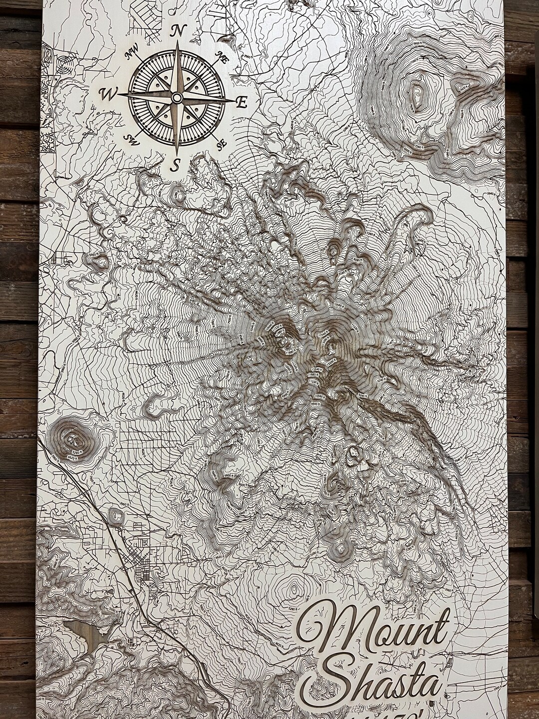 Mount Shasta Wood Topo Map | Laser-engraved Burnt Wooden Map | Custom ...