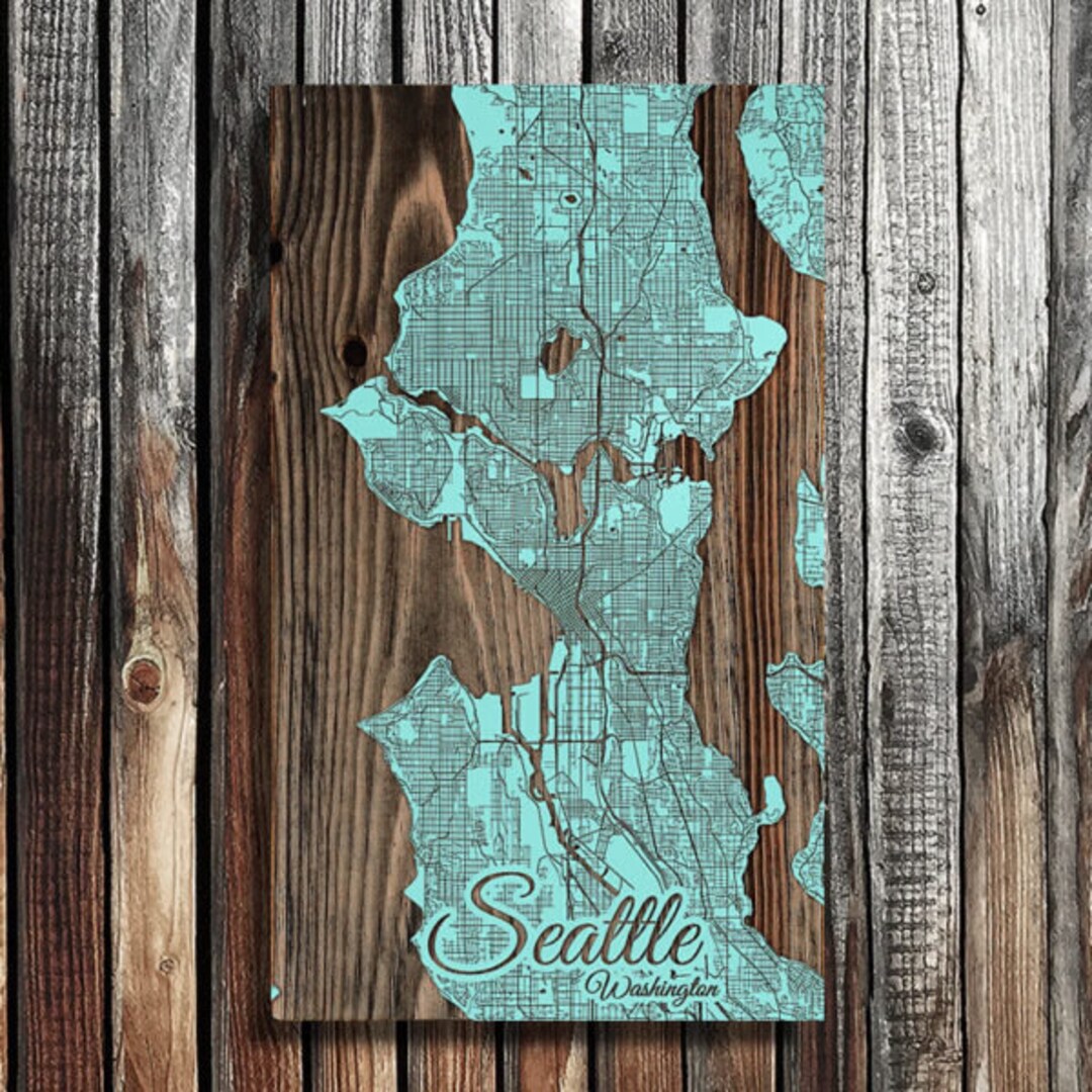 Wooden Seattle Street Map | Laser-engraved Burnt Wooden Map | Custom ...