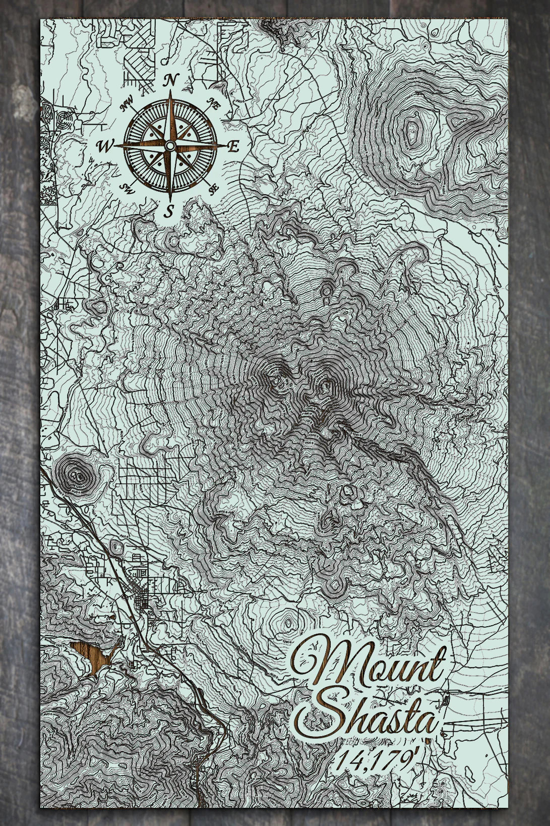 Mount Shasta Wood Topo Map Laser-engraved Burnt Wooden Map Custom Wood ...