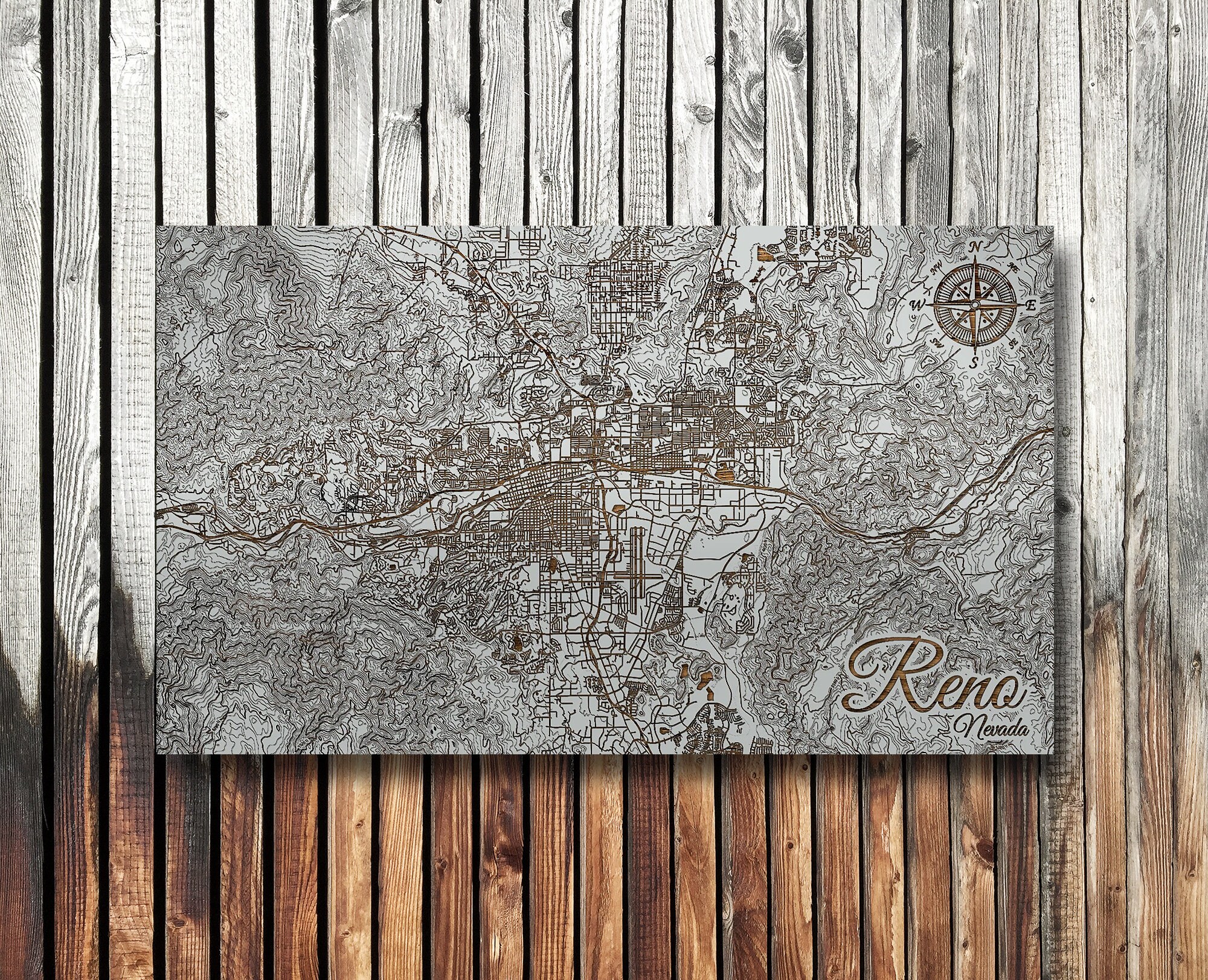 Reno NV Wood Street Map (large) | Laser-engraved Burnt Wooden Reno ...