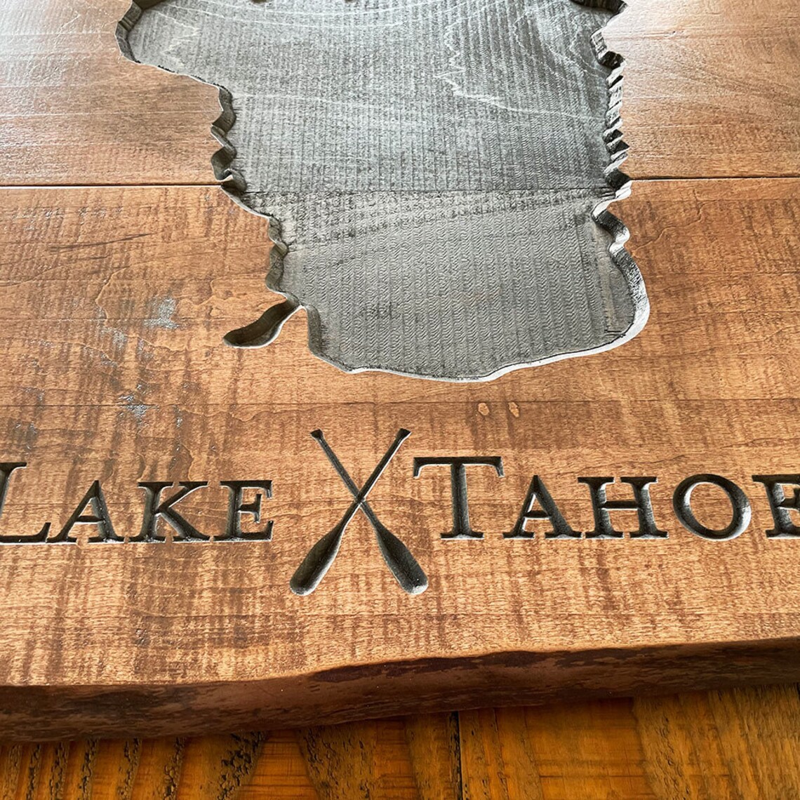 Custom Lake Tahoe Carved Wood Sign, Wooden Lake Tahoe Map, Rustic Cabin ...