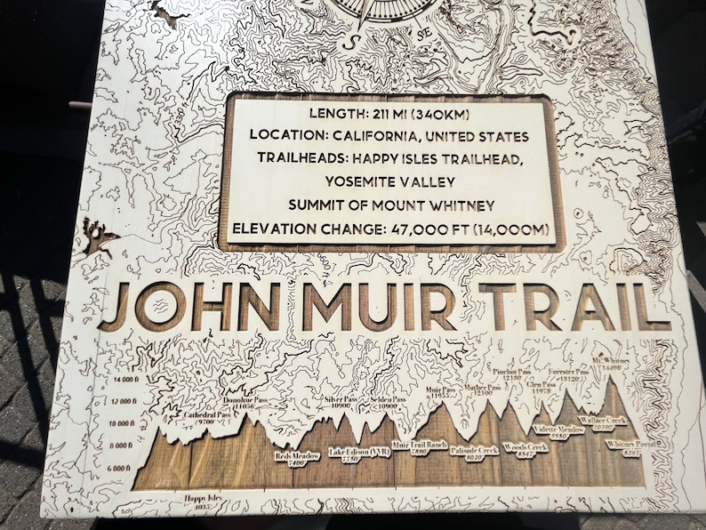 Wooden John Muir Trail Map | JMT Sign, Backpacking, Gifts for Hikers ...