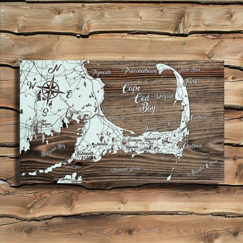 Cape Cod Bay Wood Map Massachusetts Laser-engraved Burnt - Etsy
