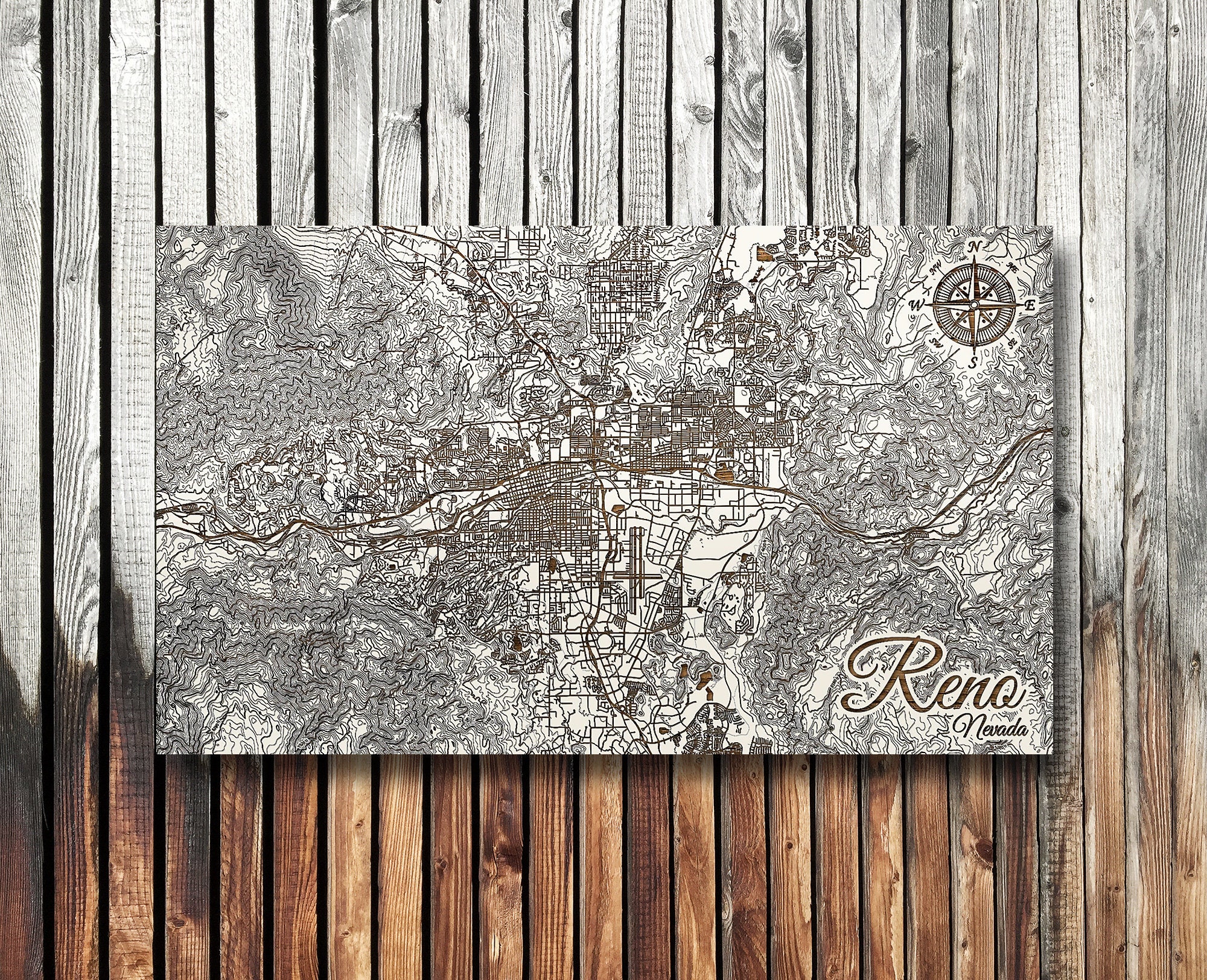 Reno NV Wood Street Map (large) | Laser-engraved Burnt Wooden Reno ...