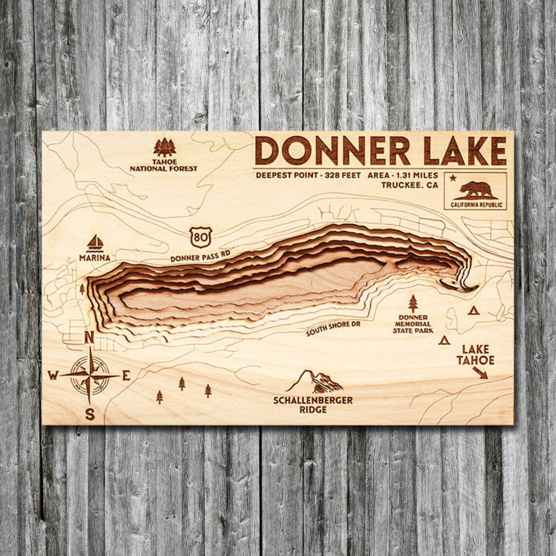 Donner Lake CA 3D Wood Map Gifts for Him, Gifts for Her, Truckee CA ...