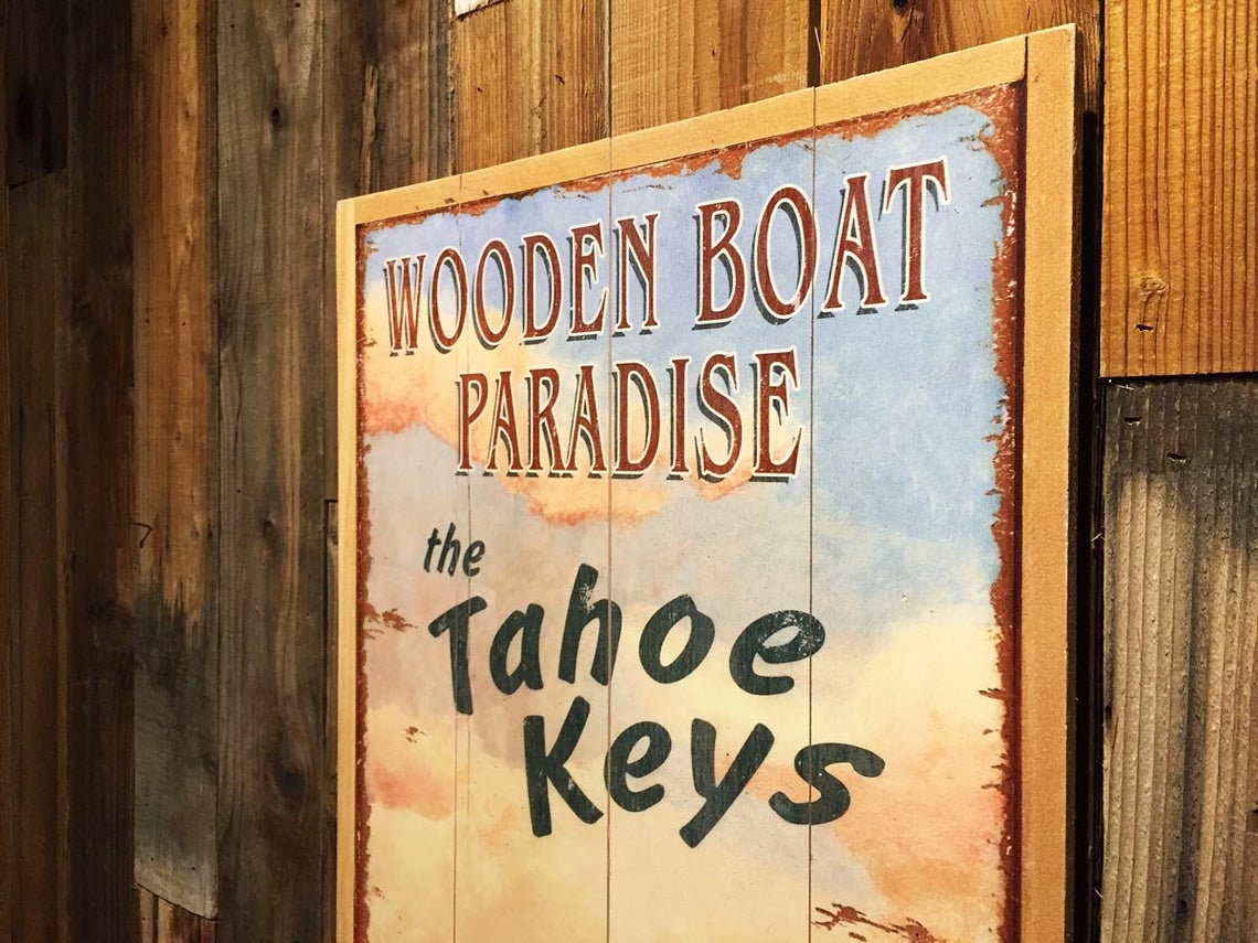 Tahoe Keys Lake Tahoe Wood Boating Sign, Custom Retro Vintage Art ...