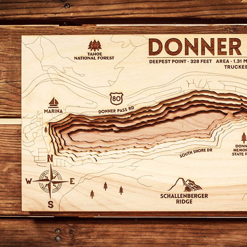 Donner Lake CA 3D Wood Map Gifts for Him, Gifts for Her, Truckee CA ...