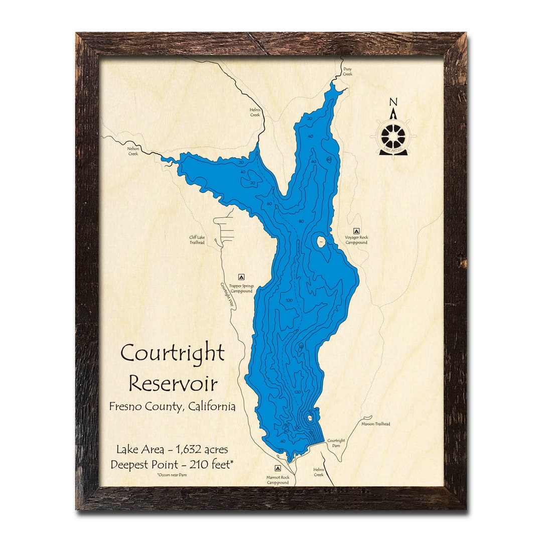 Courtright Reservoir CA 3D Wood Map California Custom Nautical Wood ...