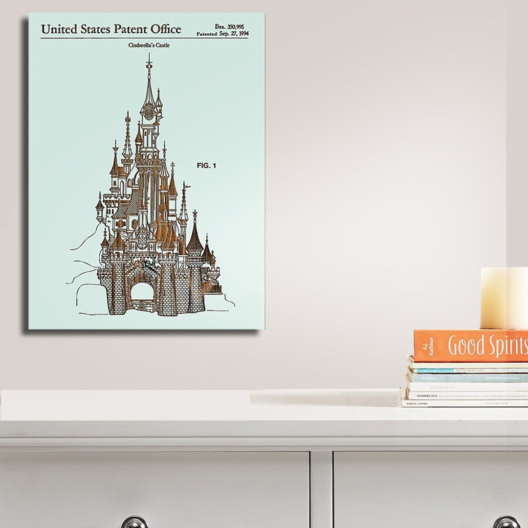 Walt Disney Cinderella’s Castle Patent Wood Sign | Laser-engraved Wood ...
