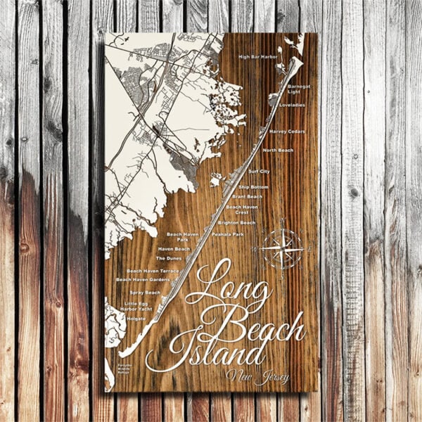 Wooden Long Beach Island Map, LBI Jersey Shore Wood Map Laser-engraved ...