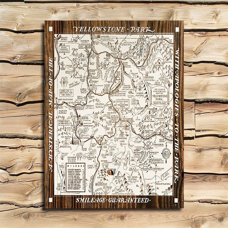 Wooden Yellowstone National Park Map, 'hysterical' Wood Map | Laser ...