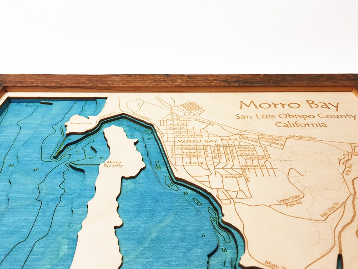 Morro Bay CA 3D Wood Map | California | Nautical Wood Chart | Nautical ...