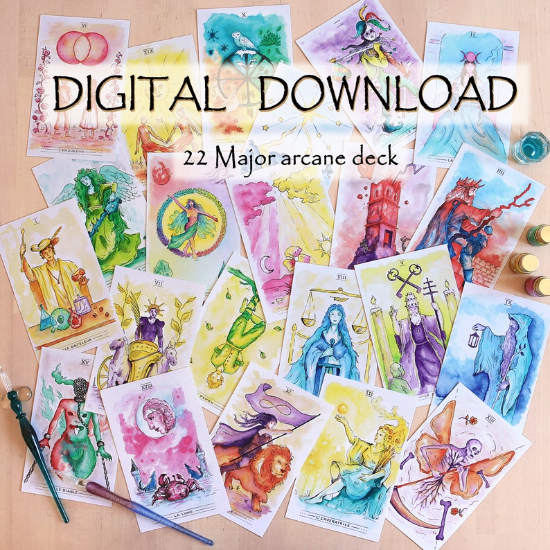 Watercolor Tarot Cards 22 Arcana Digital Download - Etsy