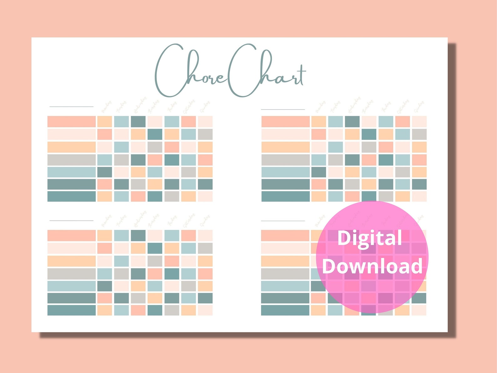 4 Child Chore Chart for , Kids Chores, Kids Chore Chart, Responsibility ...