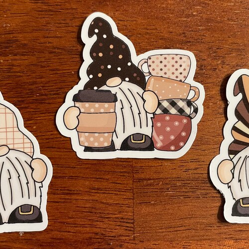 6 Piece Coffee Gnome Sticker Set Laptop Stickers Vinyl Die - Etsy