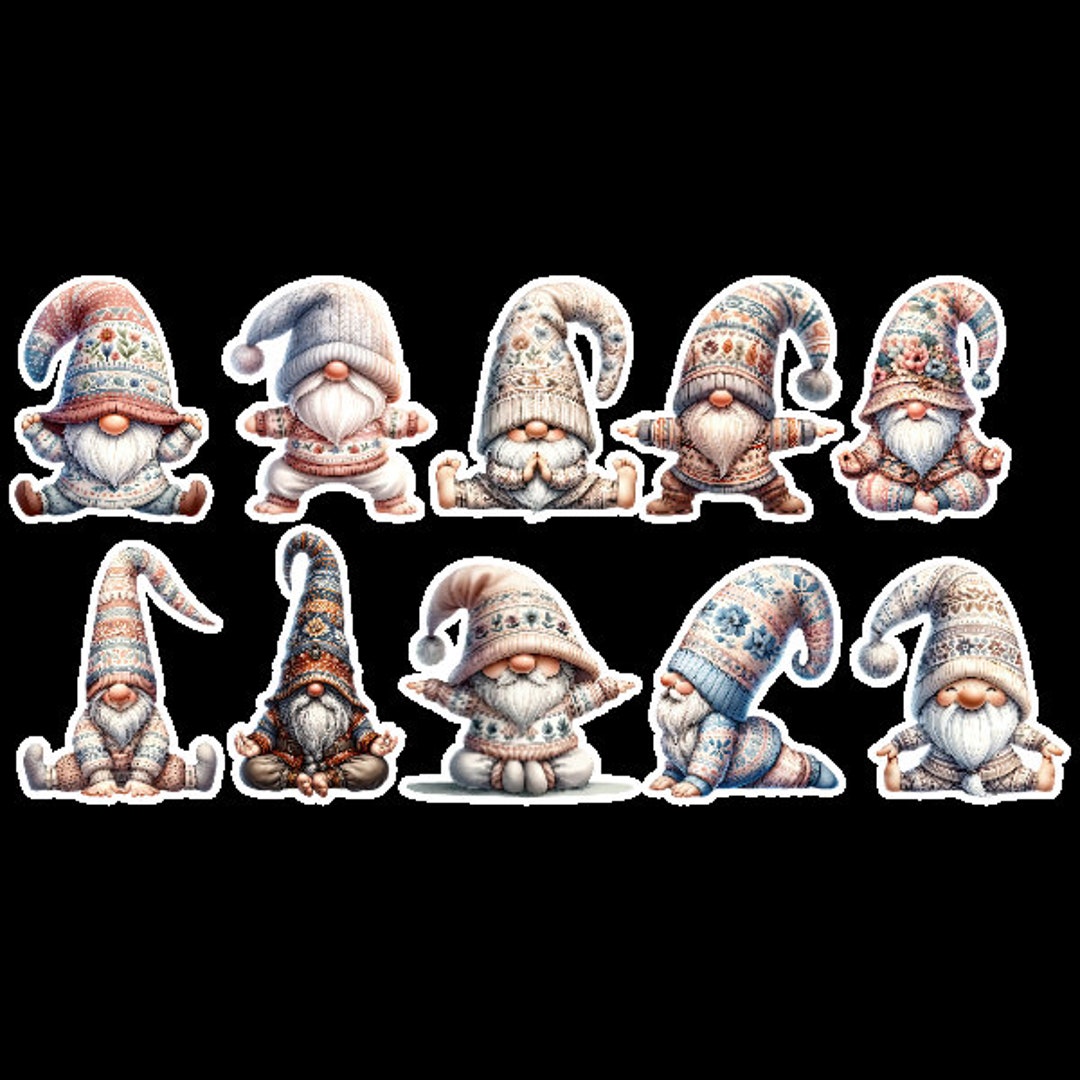 Adorable 10 Piece Yoga Gnome Sticker Set Laptop Stickers Vinyl Die Cut ...