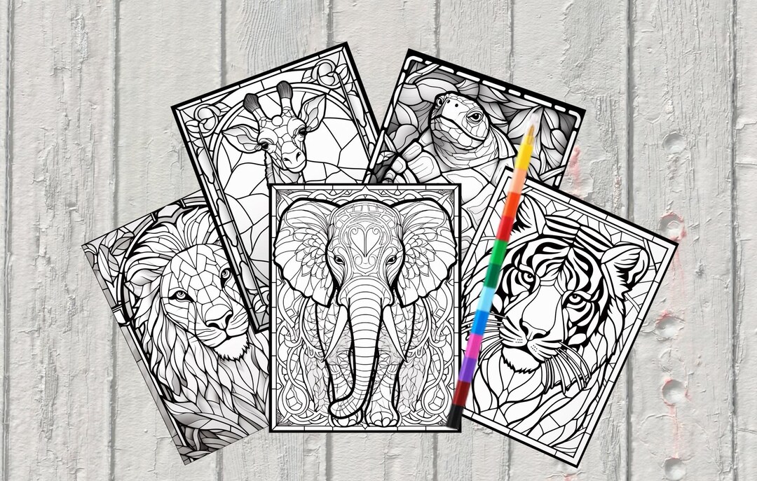 Beautiful Animals Coloring Sheets With Stackable Crayon - Etsy