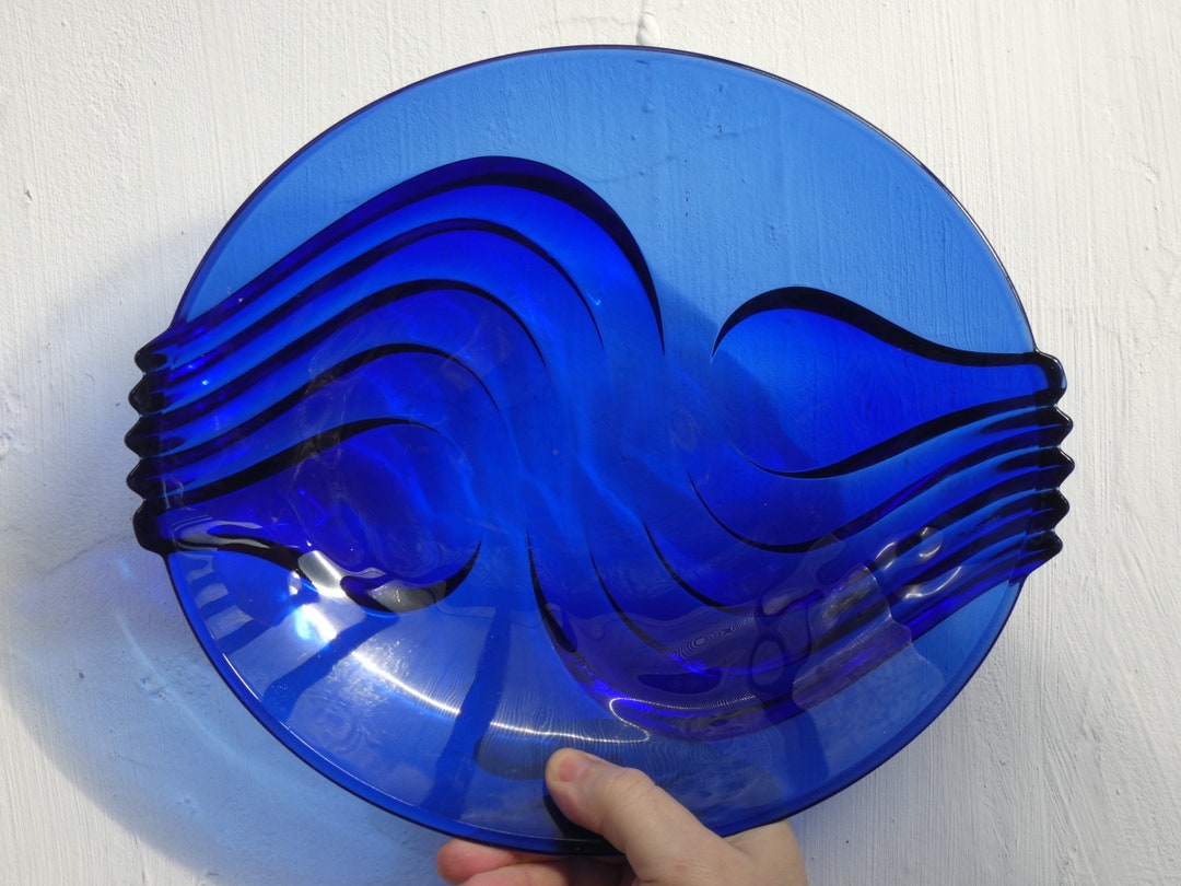 Vintage French Cobalt Blue Art Glass Bowl 19 Blue Ridged - Etsy