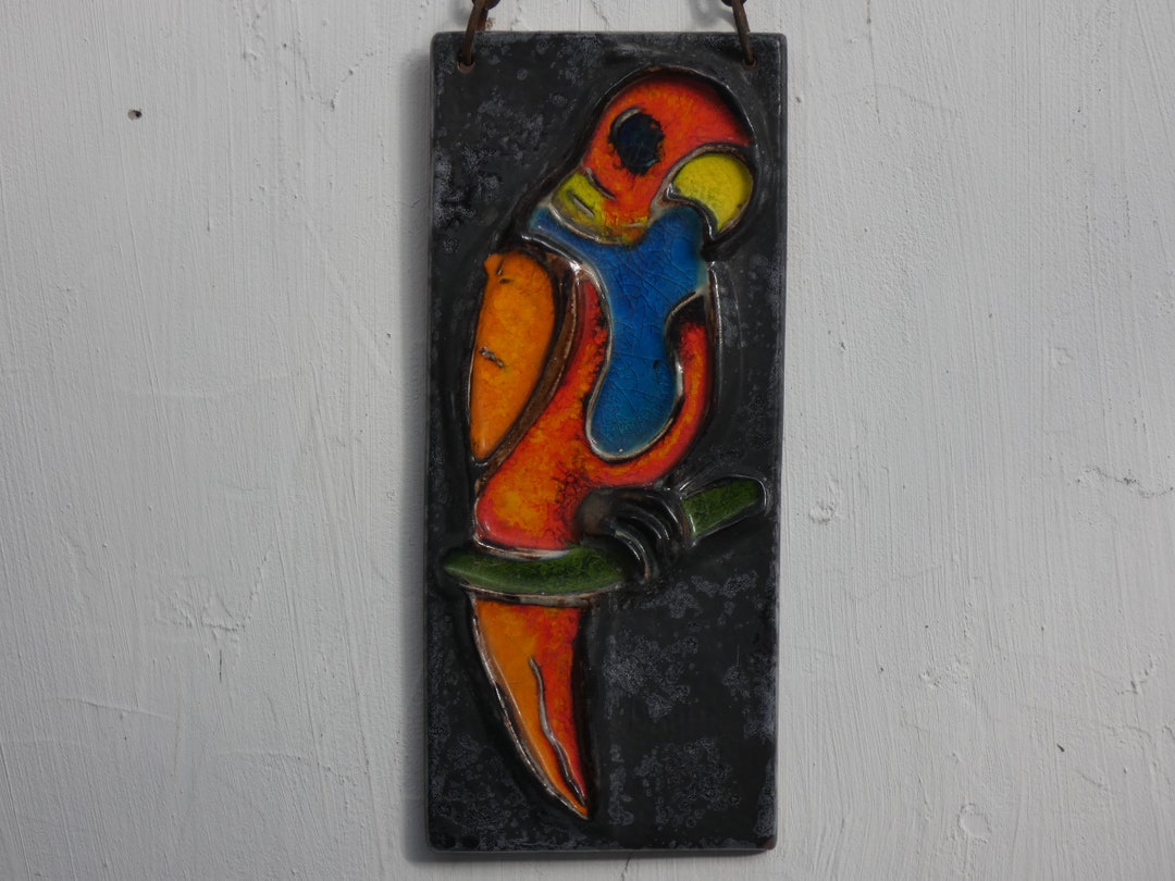 Carstens Luxus Ceramic Art Plaque Parrot Tile Relief Wall Hanging ...