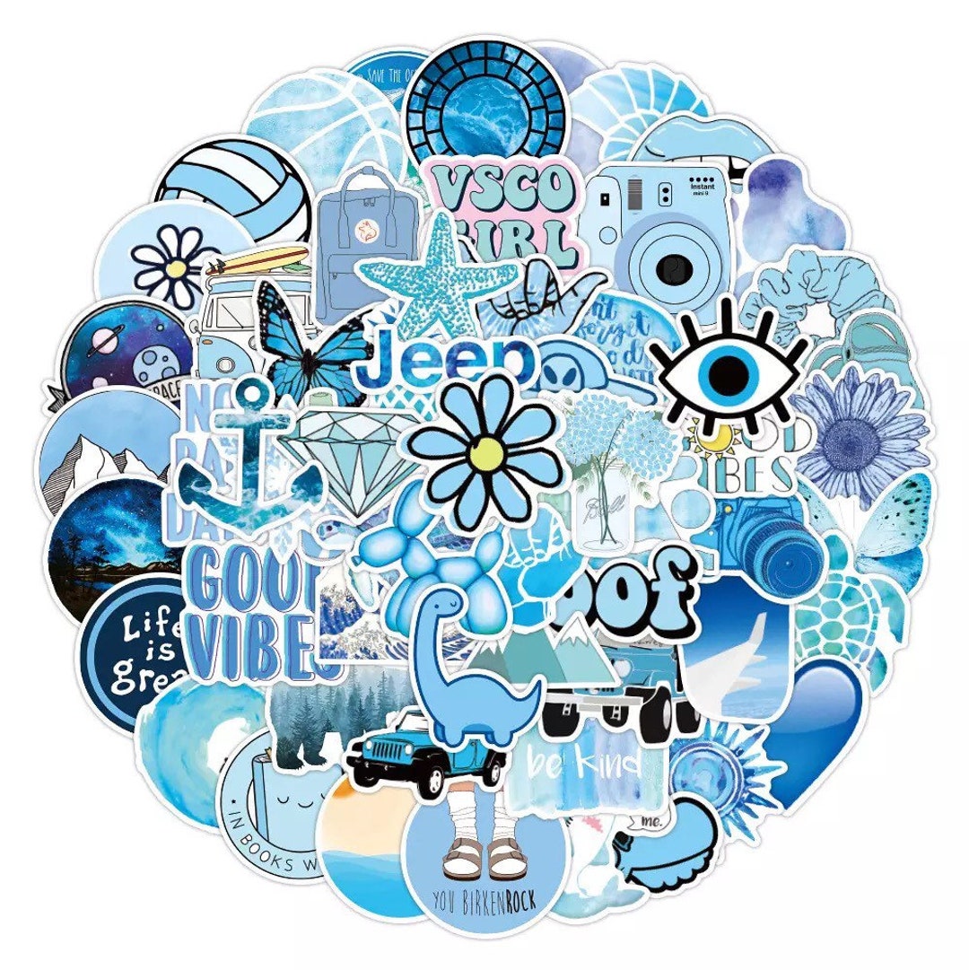 Wavy Cool Blue Aesthetic Sticker Pack for Hydroflask and Laptop Decals ...