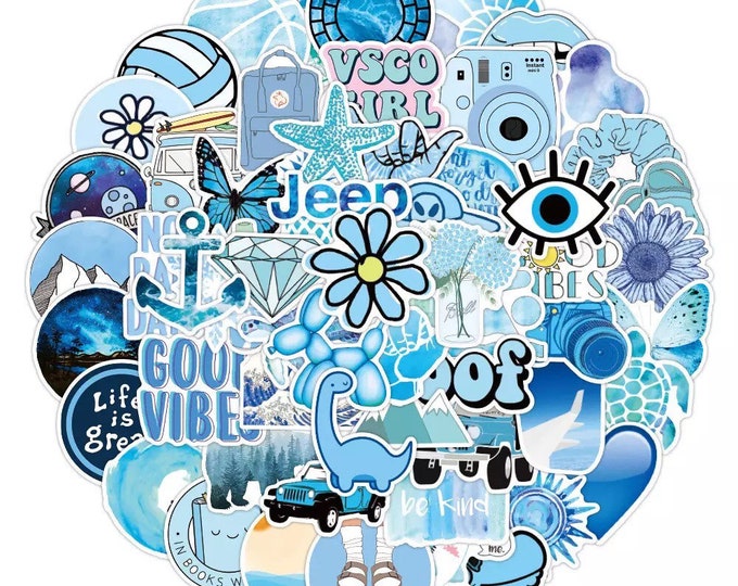Wavy Cool Blue Aesthetic Sticker Pack for Hydroflask and Laptop Decals ...