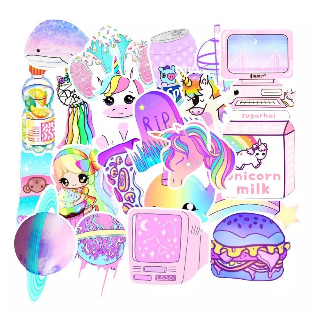 Cute Kawaii Girly Pink and Rainbow Aesthetic Sticker Pack Matte Vinyl ...