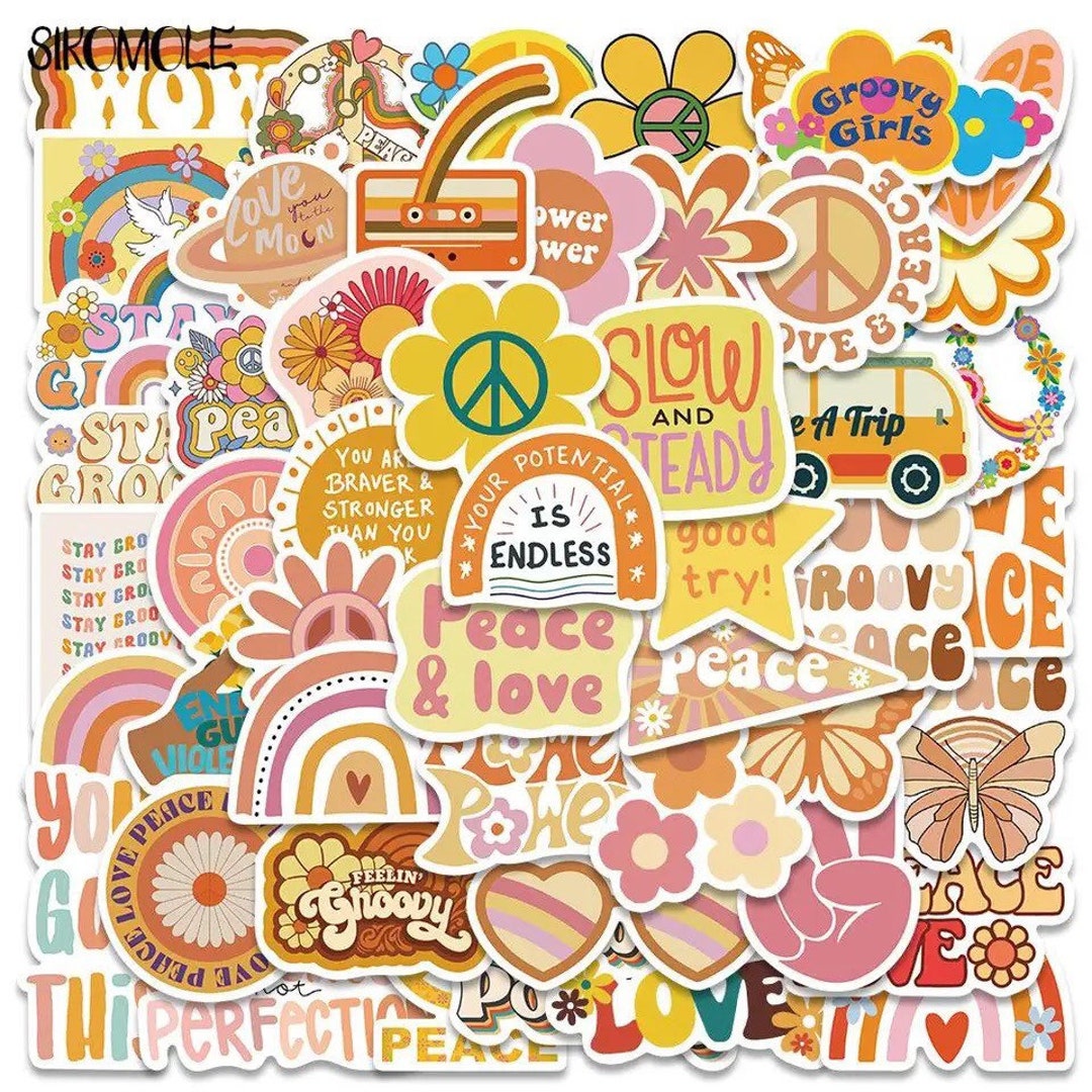 Groovy Peace & Hippy Girl Aesthetic Stickers – Waterproof Vinyl ...