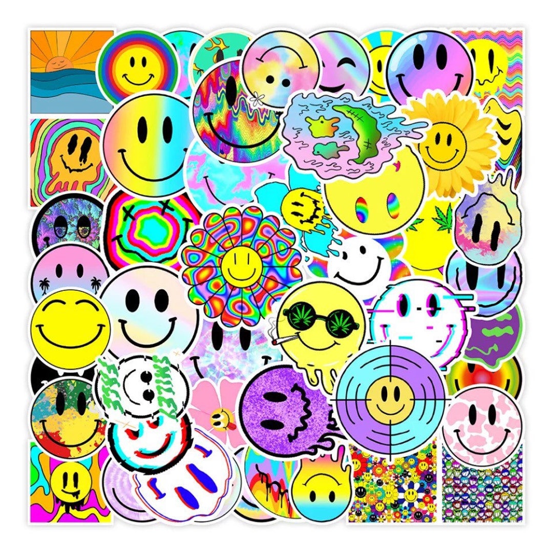 Cool Smiley Face Stickers – Trippy Glossy Vinyl, Waterproof Aesthetic ...