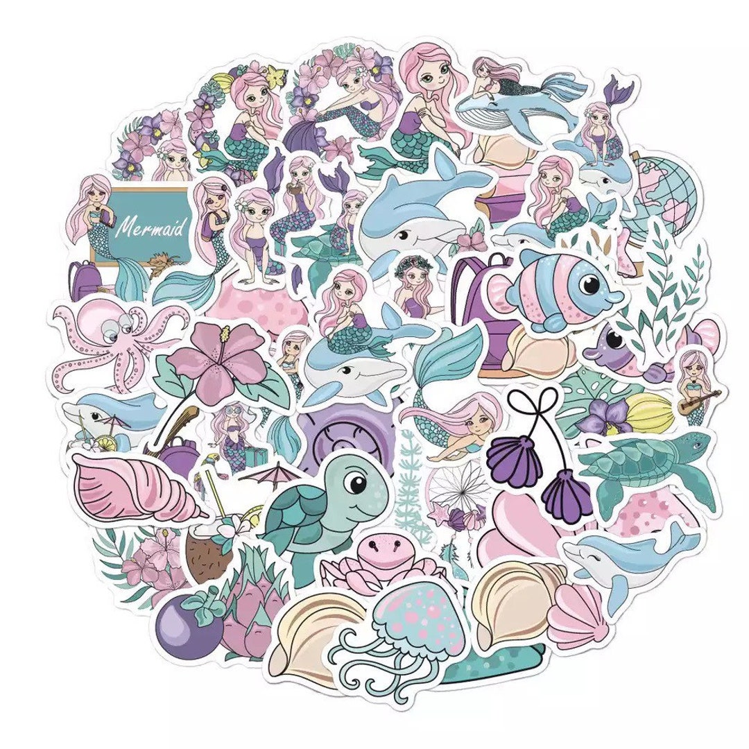 Mermaid & Sea Animal Sticker Pack – Cute Vsco Waterproof Vinyl Stickers ...