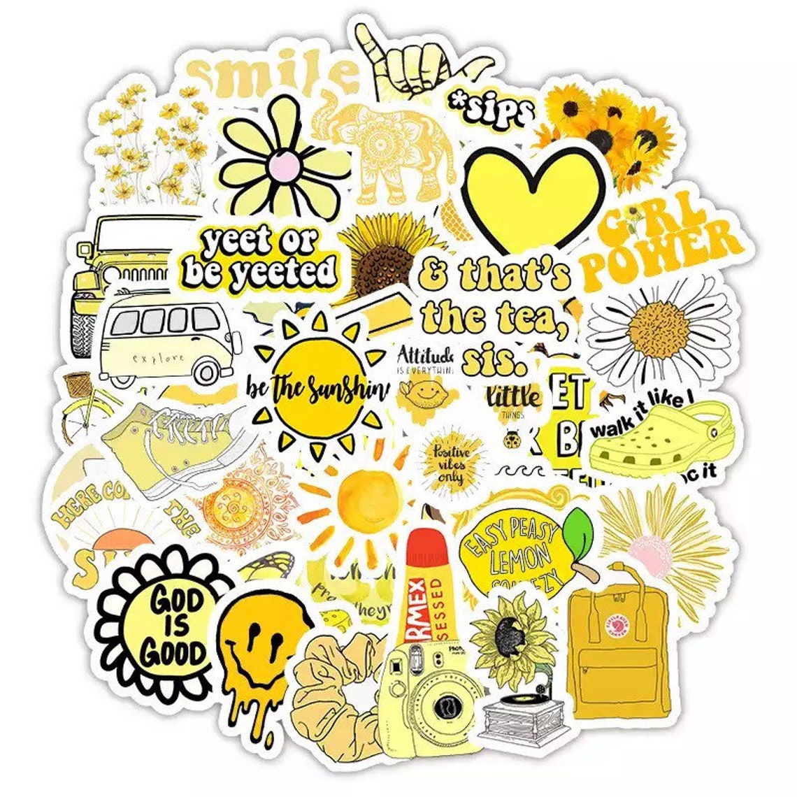 Yellow Aesthetic Theme Sticker Pack for Hydroflask Phones - Etsy
