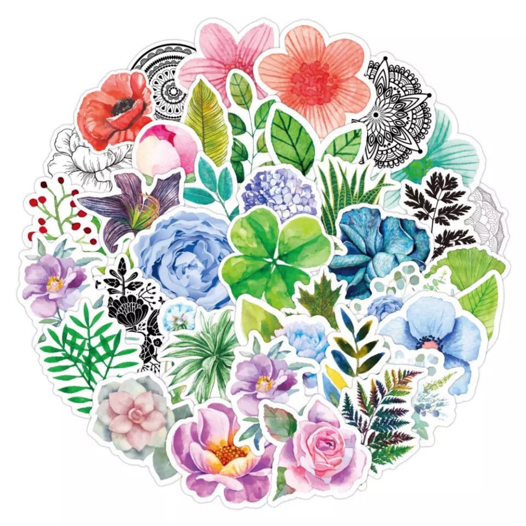 Mixed Colorful Pretty Flower Sticker Pack, Flower Cute Aesthetic ...