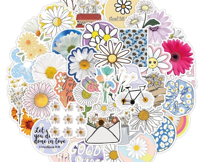 Mixed Daisy Pretty Flower Sticker Pack, Daisy Flower Cute Aesthetic ...