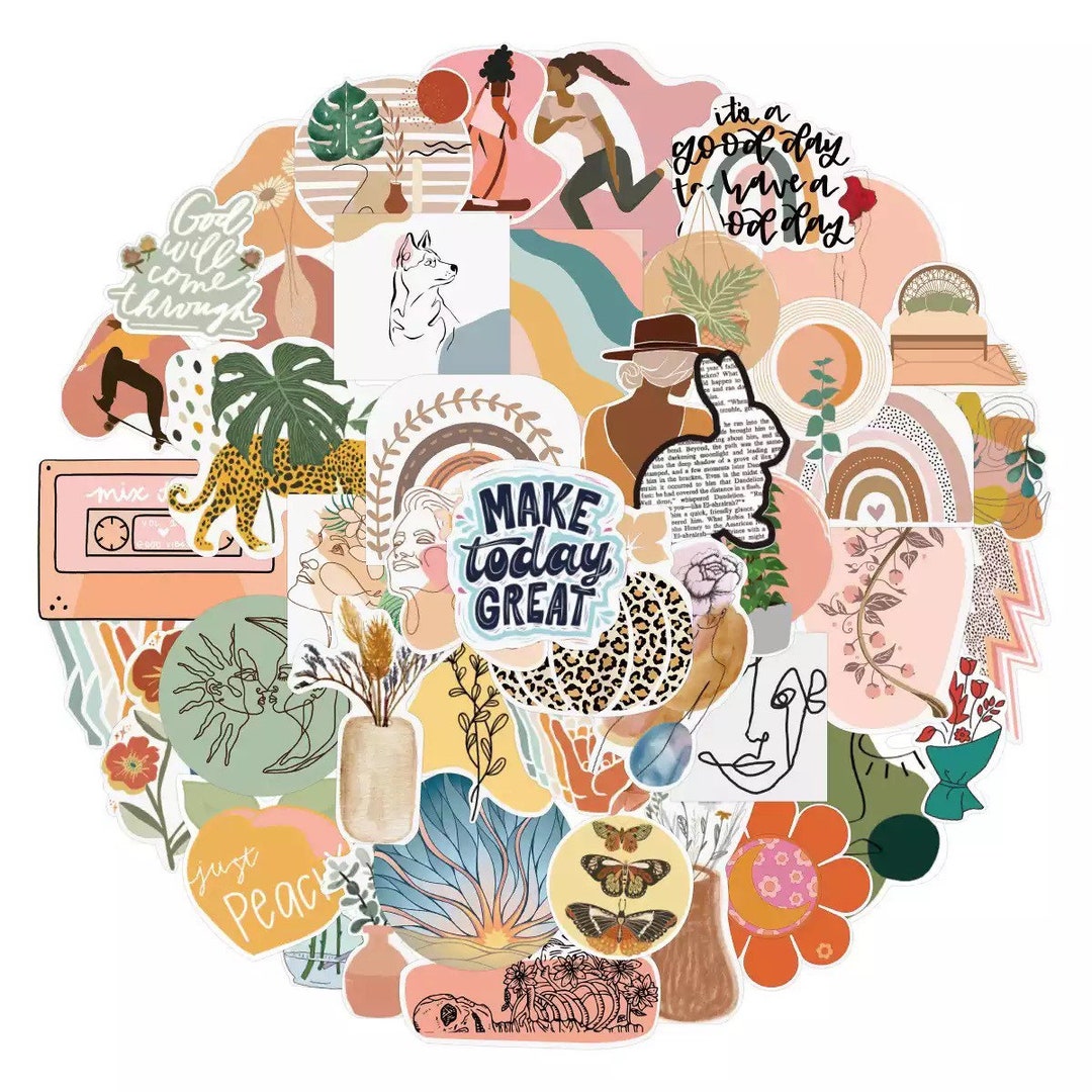 Bohemian Aesthetic Sticker Pack – Earthy -inspired Vinyl Stickers for ...